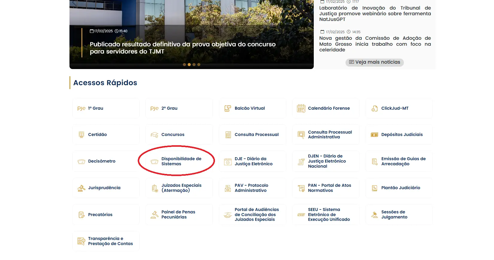 Sistema Sentinela está disponível nos "Acessos Rápidos" do portal do TJMT
