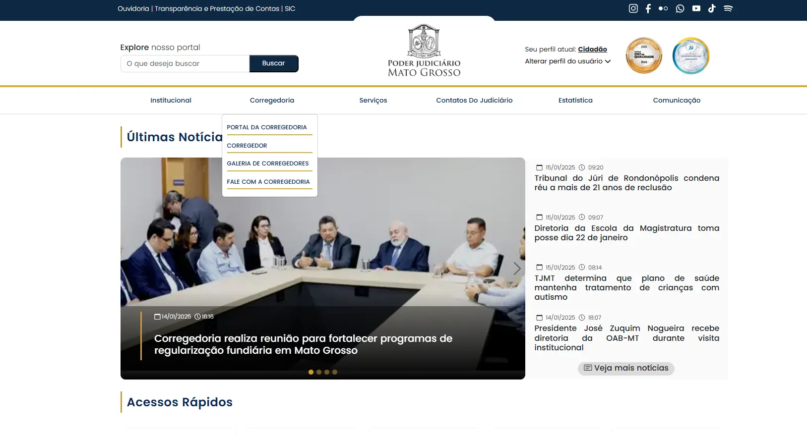 Portal TJMT: informações sobre a Corregedoria-Geral da Justiça a um clique