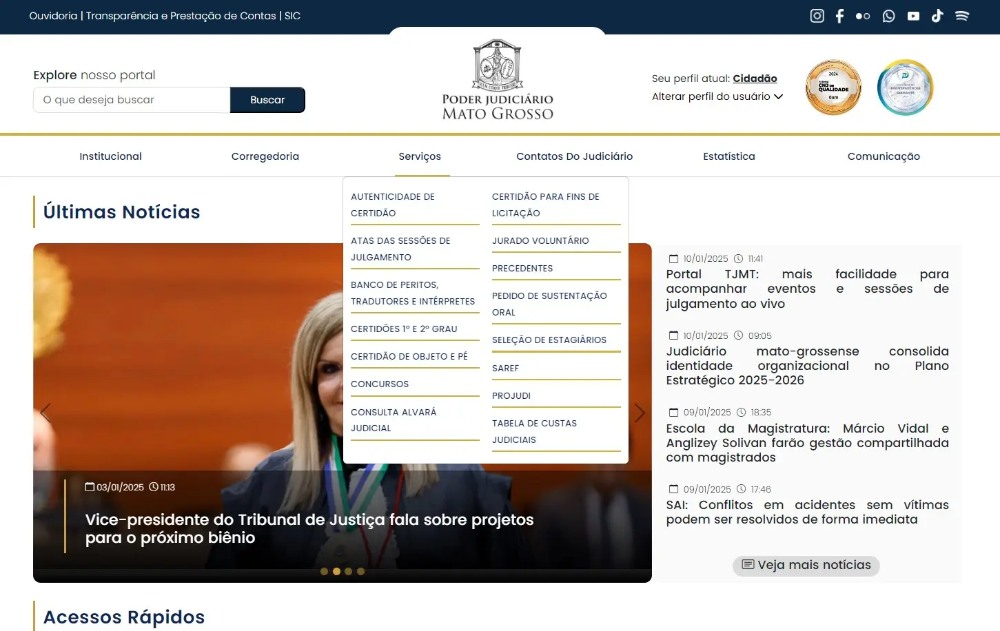 Portal TJMT: conheça os serviços digitais do Judiciário de Mato Grosso